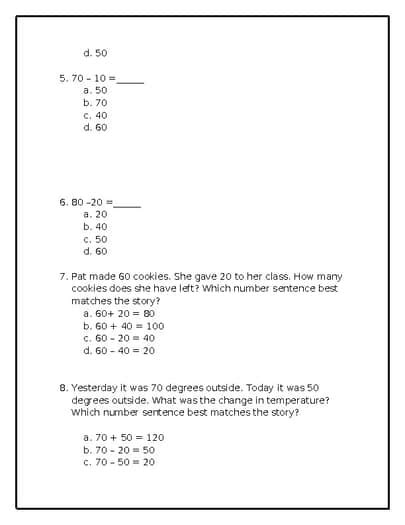Subtraction Quiz By Sarah Bahan Tpt