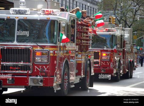 Fdny Fire Truck Tower Ladder 23 Drives Along A New York City Street