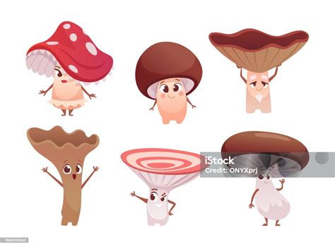 きのこのキャラクター面白い野菜のキャラクターは漫画風の正確なベクターキノコ植物 キャラクターのベクターアート素材や画像を多数ご用意 キャラクター キノコ 収穫する Istock