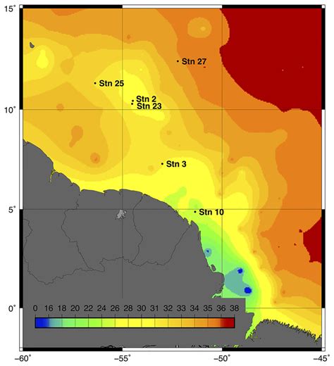Salinity Map Of The May June 2010 Amazon River Plume Cruise Aboard The Download Scientific