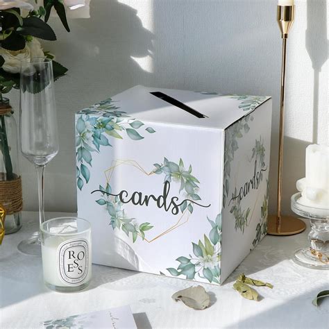 Ourwarm Greenery Wedding Card Box Cardboard T Card Box Holder For Wedding