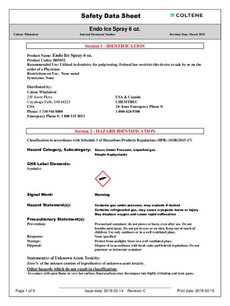 Fillable Online Cold As Ice Endo Spray Safety Data Sheet Fax Email