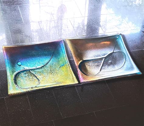Fused Glass Coasters Handmade Art Contemporary Home Decor Set Of 2