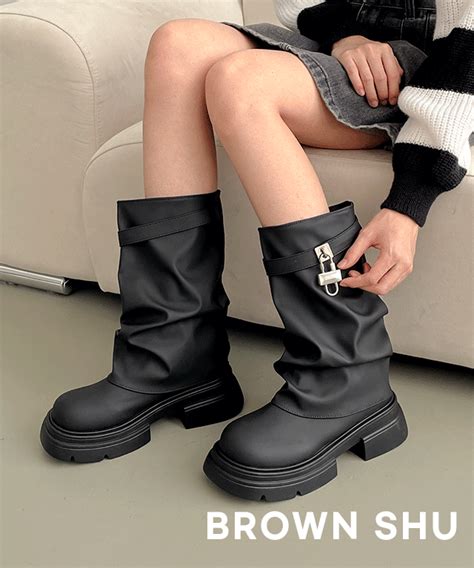 당일배송 머피 무광 자물쇠 셔링 주름 워머 미들부츠 에이블리