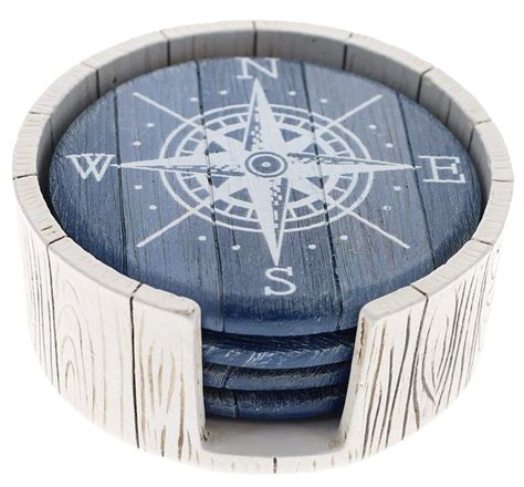 Compass Rose Coaster Set Nautical Ocean Beach Boat Coastal Decor Rustic