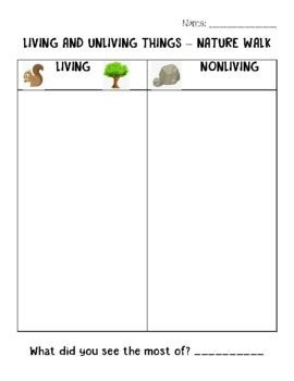 Nature Walk Recording T Chart Living And Nonliving Things By Kristin Goad
