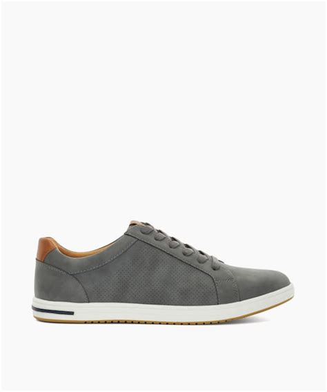 Tezzy Grey Perforated Lace Up Trainers Dune London