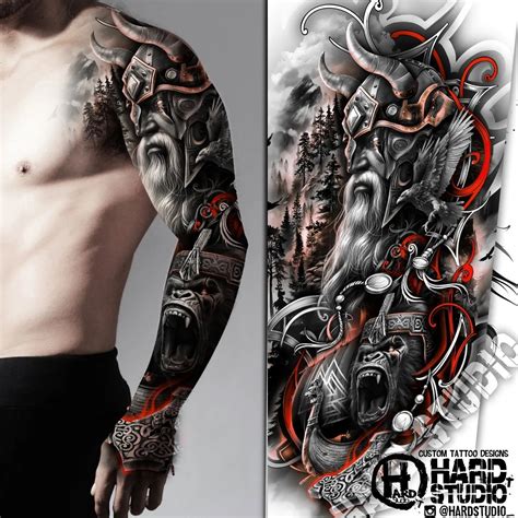 Custom Tattoo Designs Gorilla Raven Sleeve Drakkar Vikings