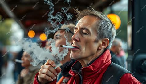 People Smoking Cigarettes At Public Place Outdoors Closeup Isolated