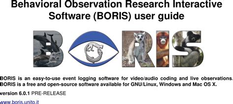 Behavioral Observation Research Interactive Software Boris User Guide