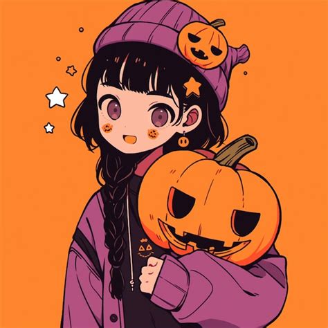 Anime Girl With A Pumpkin And A Hat On Generative Ai Premium Ai