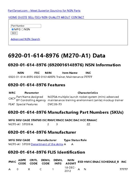 6920 01 614 8976 6920016148976 M270 A1 Data Get Quote And Buy Pdf