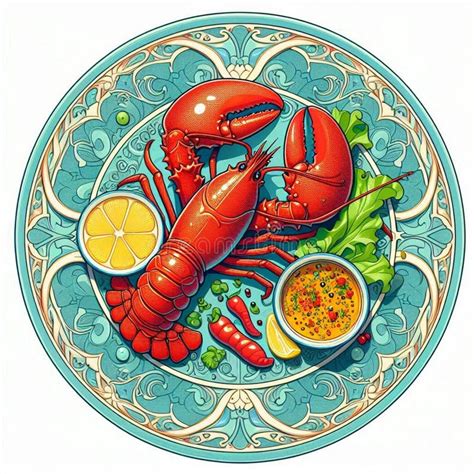 A Plate Of Red Lobster Stock Illustration Illustration Of Tomato