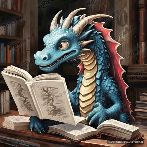 Ai创作图龙的单色卡通形象在读书的标志 昵图网