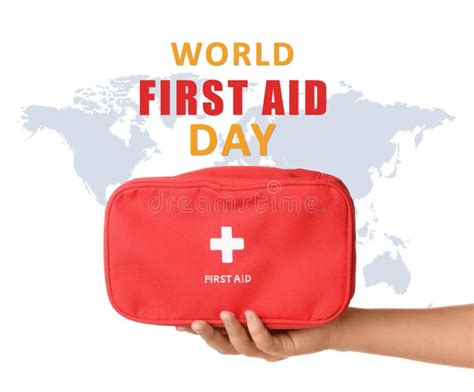 World First Aid Day Woman Holding Kit Of Medical Supplies And Map On