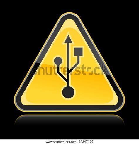 Yellow Hazard Warning Sign Usb Symbol Stock Vector Royalty Free