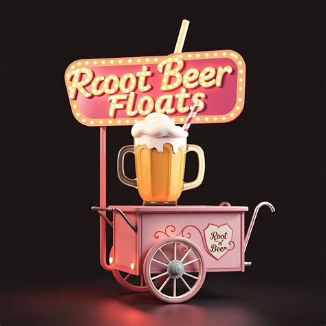 Shimmering Root Beer Floats Signboard With Mug Retro 3d Root Beer Float