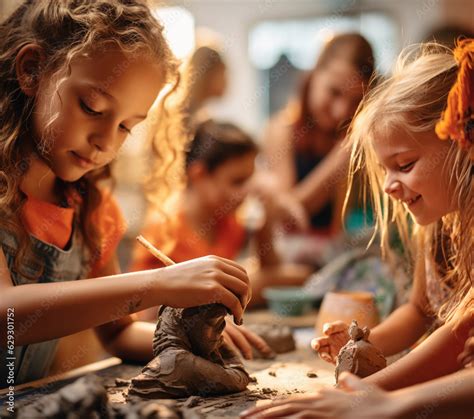 A Young Girl Sculpting A Clay Model In An Art Therapy Class Focusing