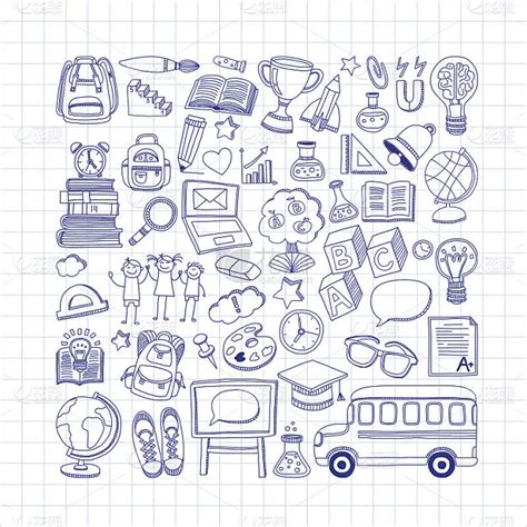 回到学校涂鸦集。线性的图标素材 花瓣网