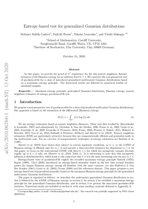 pdf entropy based test for generalised gaussian distributions mehmet cadirci