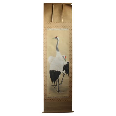 K2 Japanese Antiques Hanging Scroll Pine And Crane Silk For Sale At