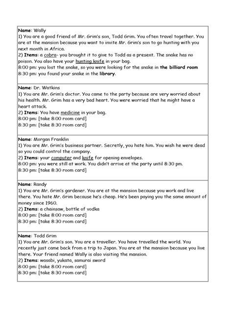 Cluedo Cards Characters Places Pdf Home And Garden