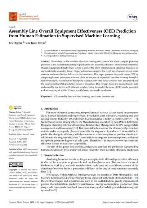 Pdf Assembly Line Overall Equipment Effectiveness Oee Prediction