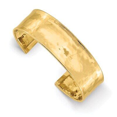 Real 14k Yellow Gold 19mm Hammered Polished Cuff Bangle Women And Men Ebay