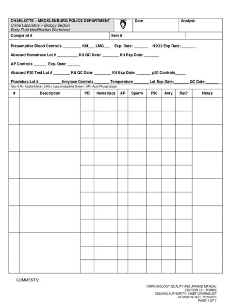 Fillable Online Body Fluid Identification Worksheet Fax Email Print