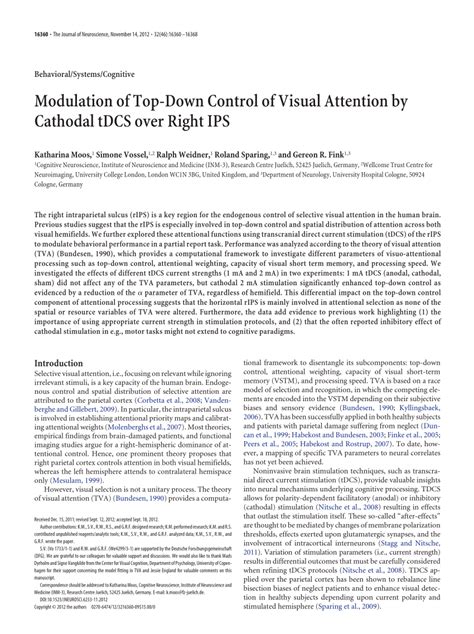 Pdf Modulation Of Top Down Control Of Visual Attention By Cathodal