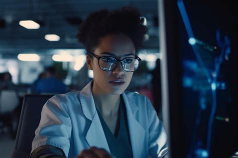 Portrait Of A Professional Female Specialist Using Computer At Work In Research And Development