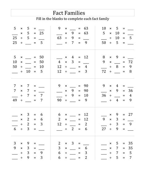 Multiplication Fact Worksheets Printable Printable Word Searches