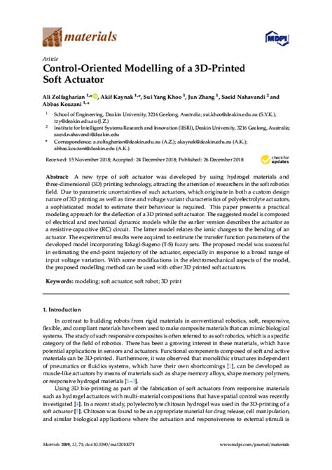 pdf control oriented modelling of a 3d printed soft actuator