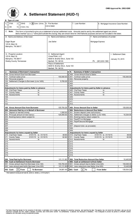 Mortgage Settlement Statement Example Insurance And Title Services