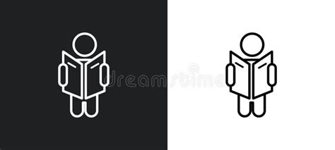 Stick Man Reading Outline Icon In White And Black Colors Stick Man Reading Flat Vector Icon