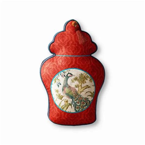 Chinoiserie Original Luxurious Vase Shaped Peacock Lumbar Pillow Stylish Room Decor Pillows