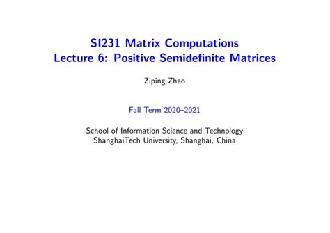 [ppt] Si231 Matrix Computations Lecture 6 Positive Semidefinite