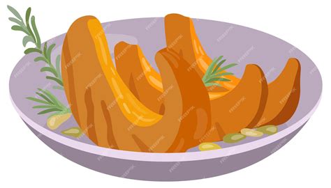 Premium Vector Baked Pumpkin Slices With Seeds And Rosemary Hand