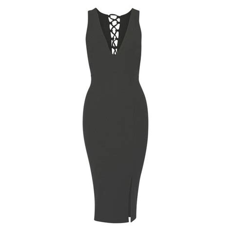 Pilot Deep V Front Lace Up Back Bodycon Midi Dress