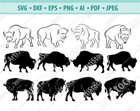 Buffalo Svg Bison Svg Buffalo Graphic Buffalo Png Buffalo Silhouette Bison Silhouette Svg