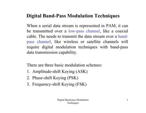 Digital Band Pass Modulation Techniques