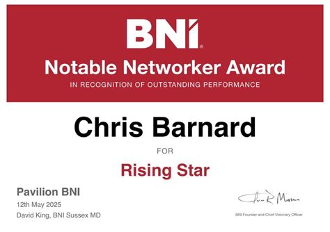 Congratulations To Chris Barnard Bni Brighton Pavilion For Receiving
