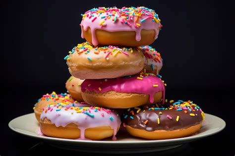 Donut Stack With Colorful Toppings Premium Ai Generated Image