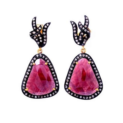 Diamond And Ruby Gemstone Silver Victorian Earring At Best Price In Jaipur