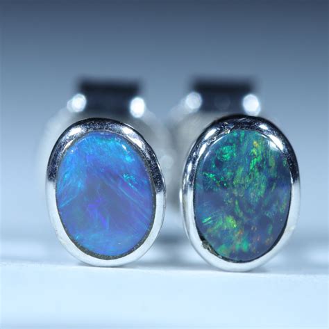 Australian Black Opal Earrings Silver