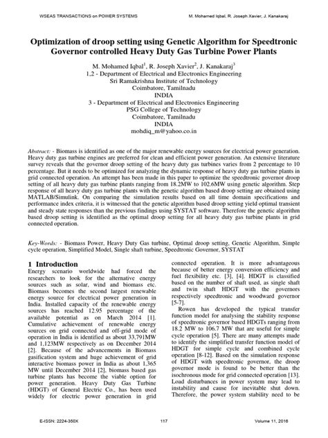 Optimization Of Droop Setting Using Genetic Algorithm For Speedtronic