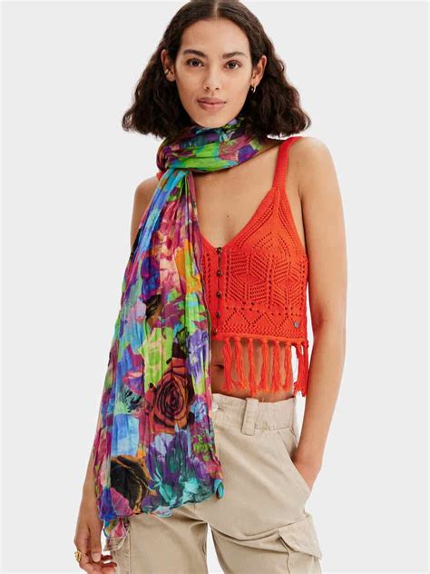 Desigual Rectangle Crinkled Floral Foulard Cotton