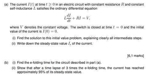 Solved A The Current It At Time T 0 In An Electric
