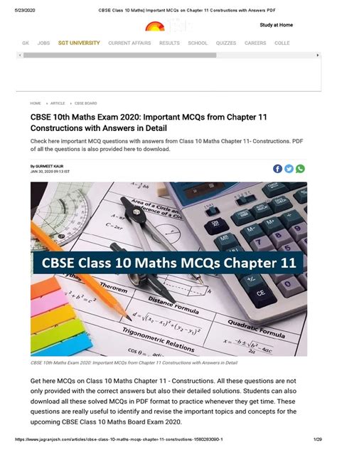 Cbse Class 10 Maths Important Mcqs On Chapter 11 Constructions With