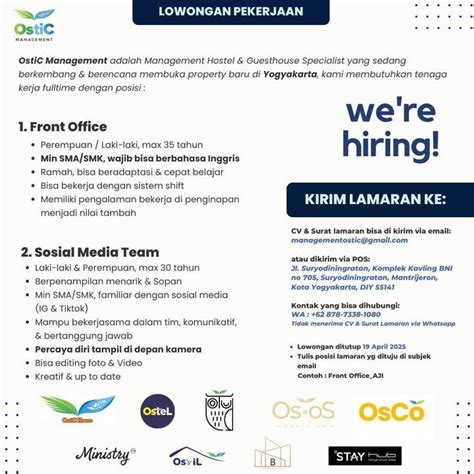 Lowongan Kerja Front Office Sosial Media Team Di Ostic Management Lokerjogja Id